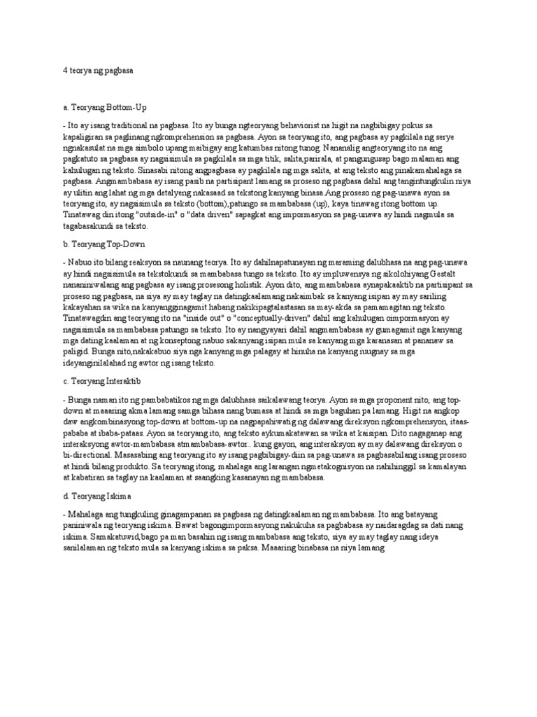 4 Teorya NG Pagbasa | PDF