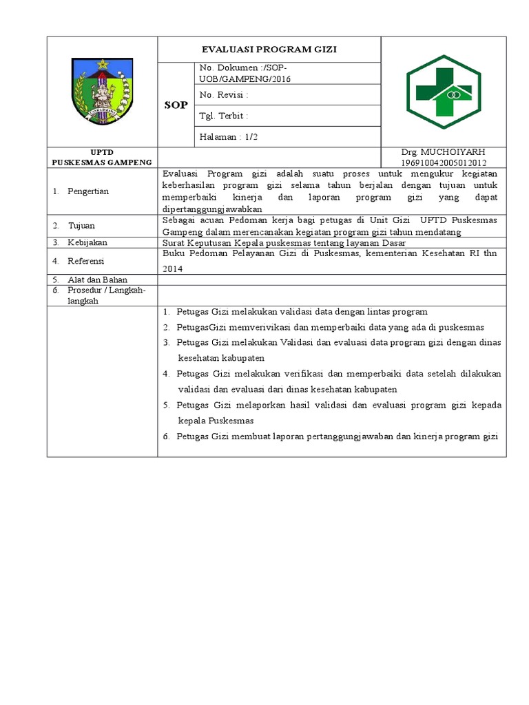 Sop Gizi Evaluasi Program Gizi | PDF