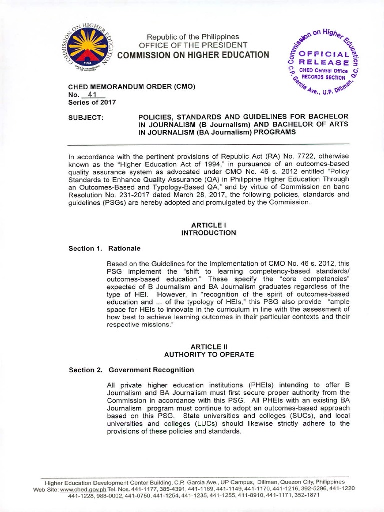 CHED CMO No. 41, Series of 2017 | PDF