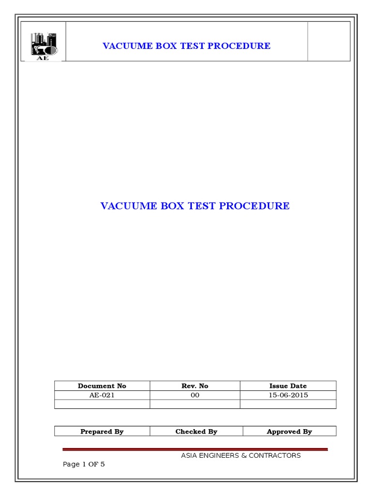 Vacume Box Test Procedure | PDF | Vacuum | Leak