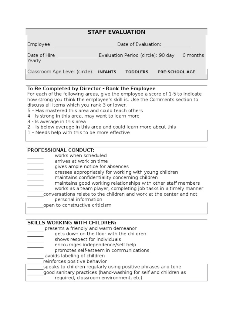 Staff Evaluation | PDF | Employment | Classroom