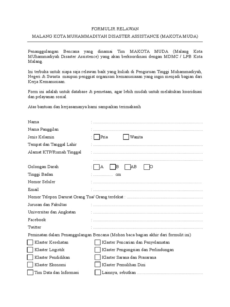 Formulir Relawan | PDF