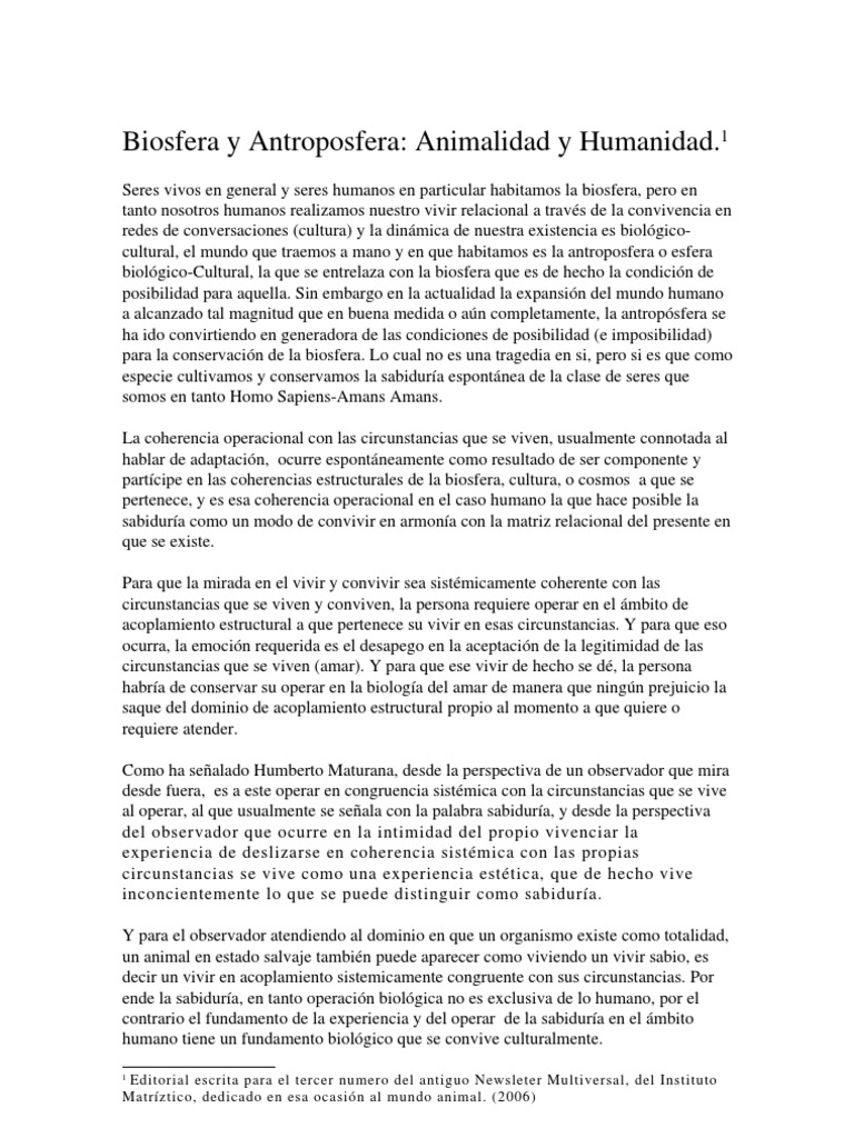 Conciencia Animal y Humana. Biosfera y Antroposfera. | PDF | Homo ...