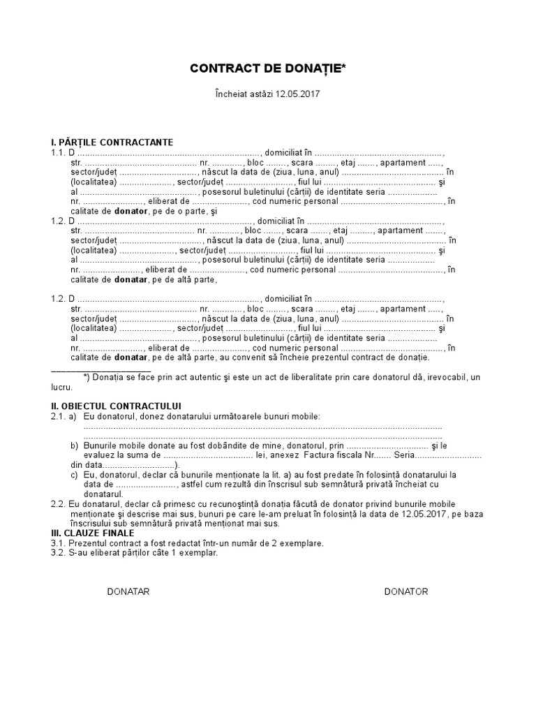 Contract de Donatie Bunuri Mobile | PDF