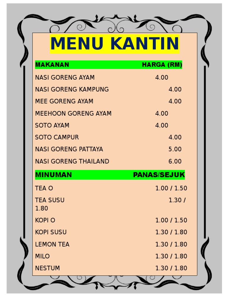 Menu Kantin | PDF