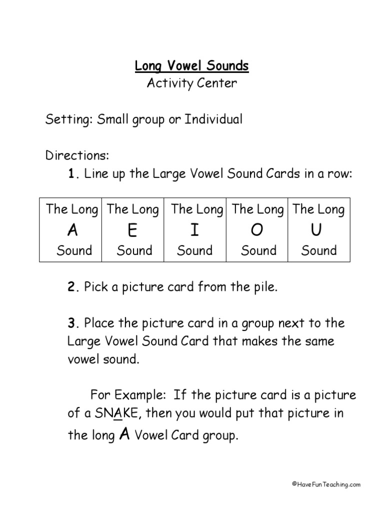 Long-Vowel A E I O U Revision Activity | PDF | Phonology
