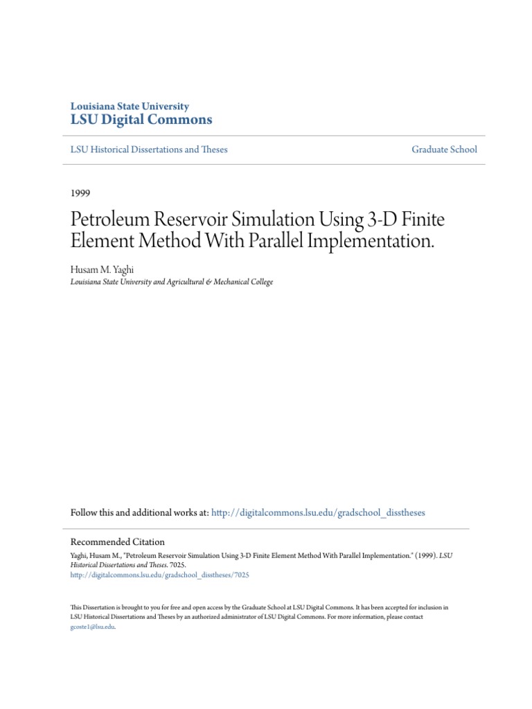 Petroleum Reservoir Simulation Using 3-D Finite Element Method With Parallel Implementation ...