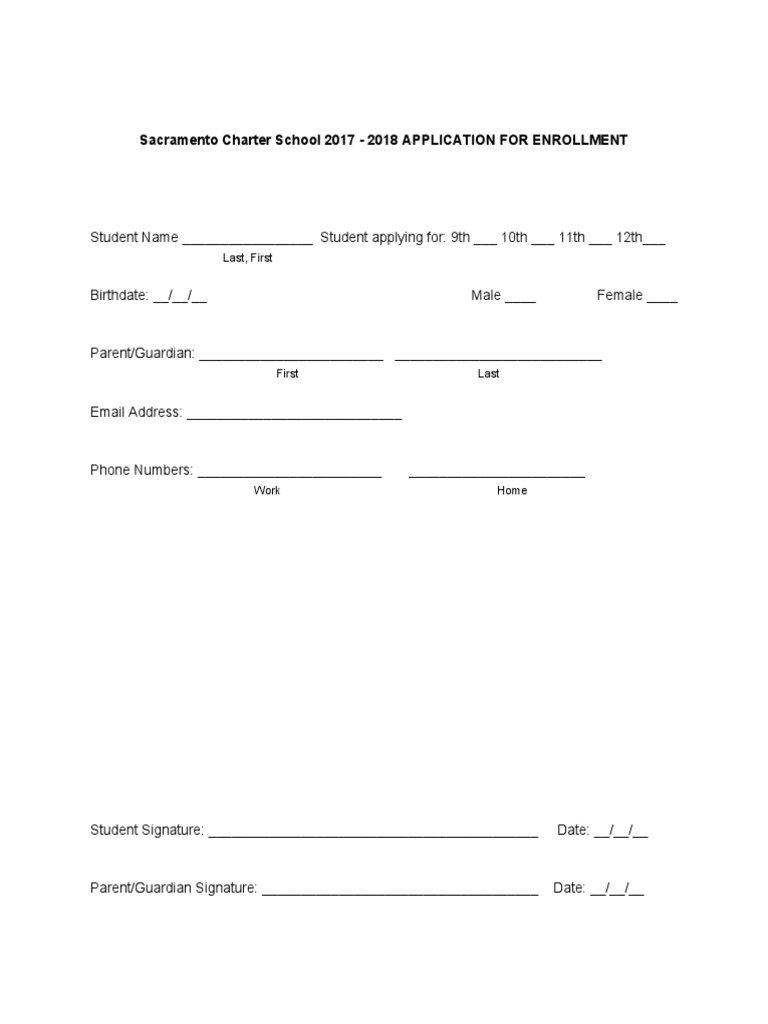 Charter School Enrollment Form | PDF | Career & Growth | Wellness