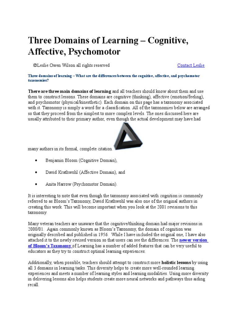Three Domains of Learning | PDF | Classroom Management | Motivation