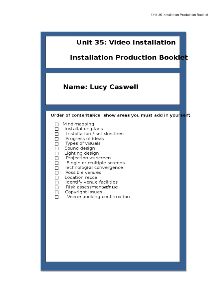 Unit 35 Lo2 Production Booklet | PDF | Installation Art | Technological Convergence