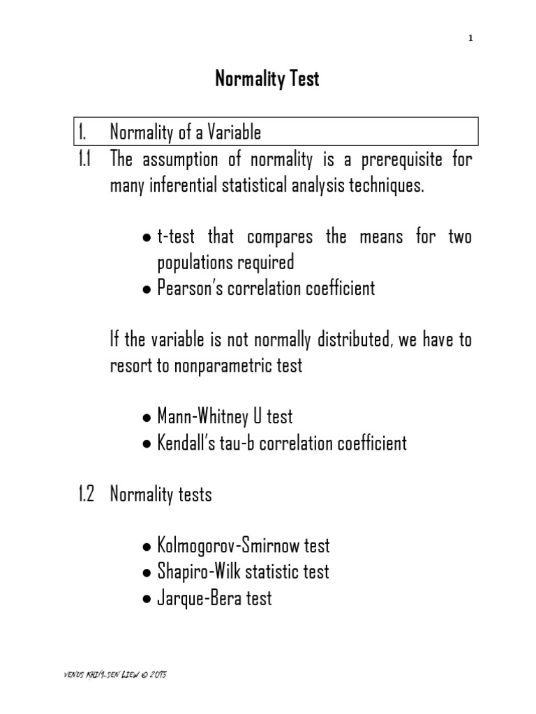 1 Normality Pdf Pdf Statistical Hypothesis Testing Normal Distribution