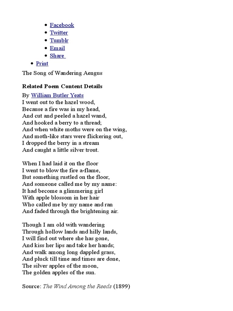 Yeats - The Song of Wandering Aengus | PDF
