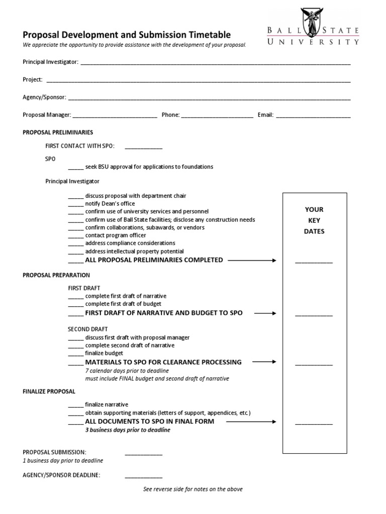 Proposal Development and Submission Timetable: Your KEY Dates ...