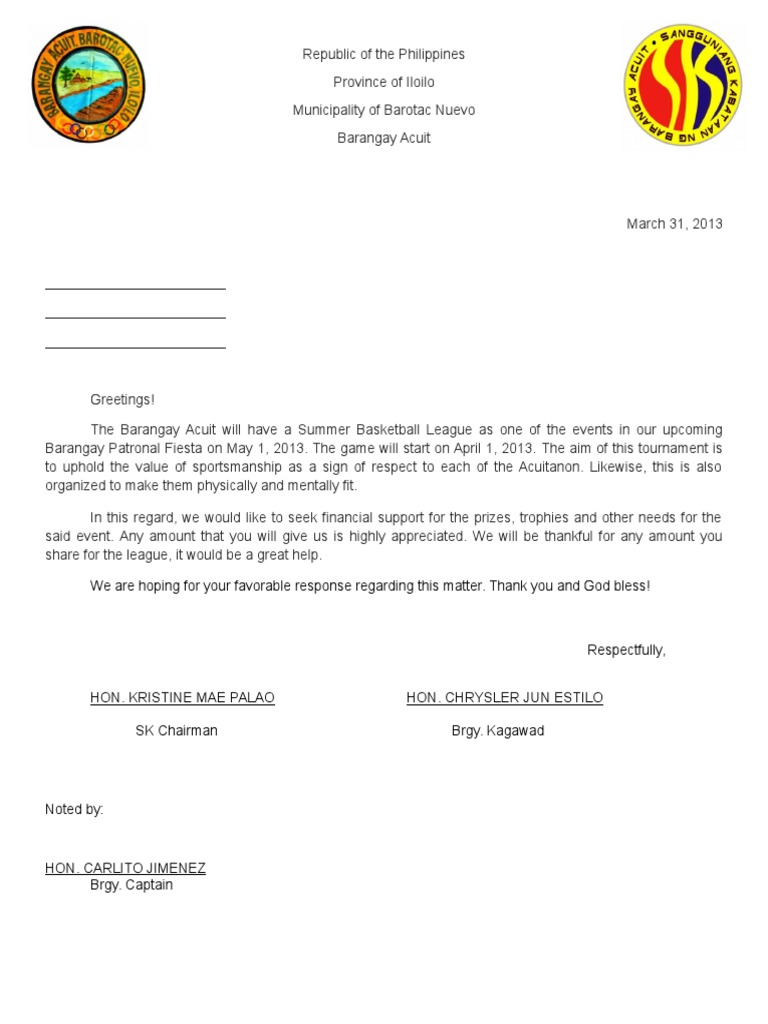 Solicitation for Summer Basketball League | PDF