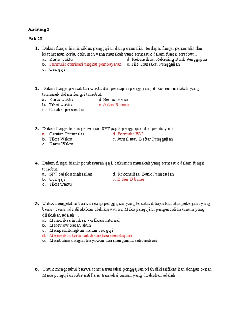 Soal Auditing Bab 20 Dan 21 | PDF