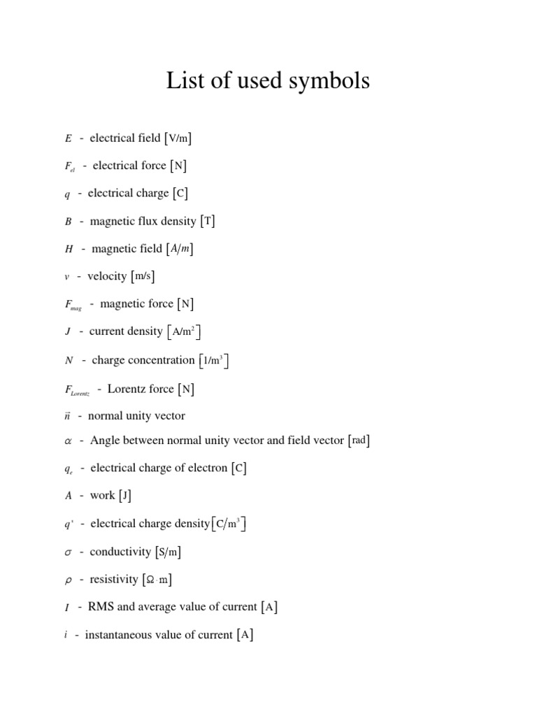 List of Used Symbols | PDF