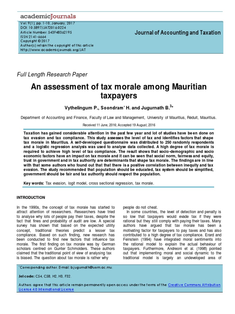 An Assessment of Tax Morale Among Mauritian Taxpayers: Full Length ...