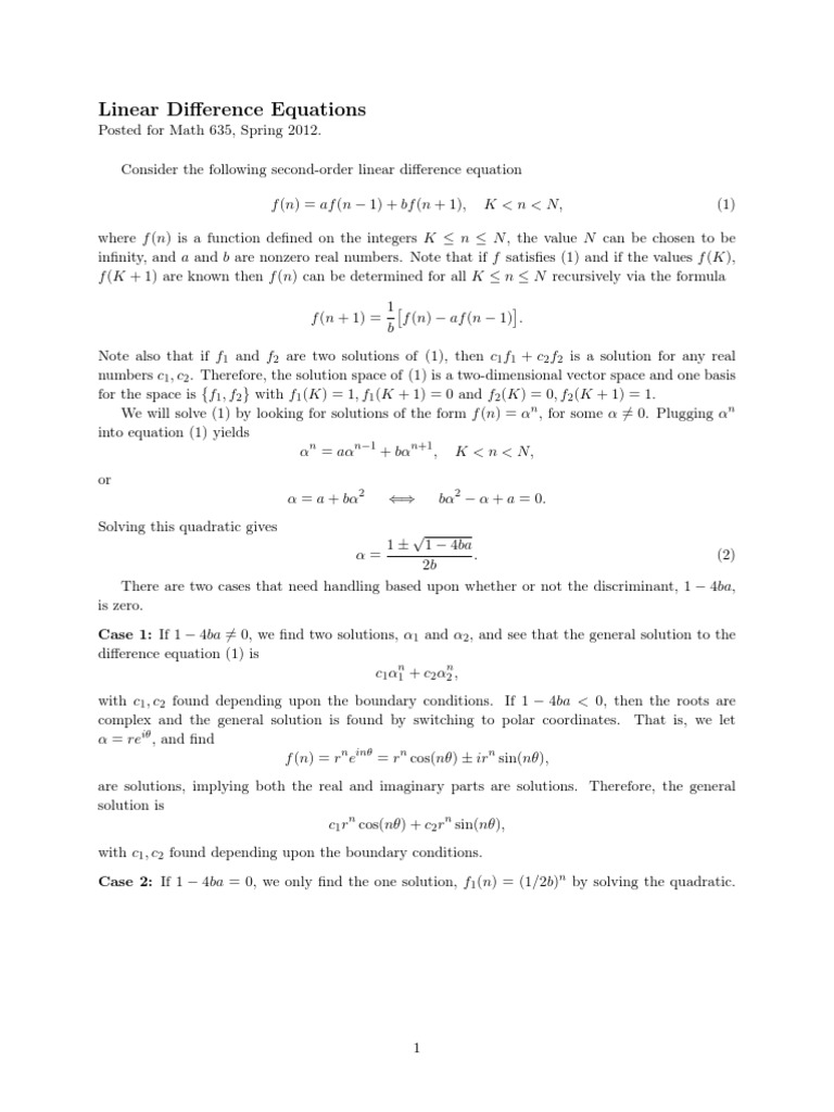 Difference Equations Pdf Pdf Recurrence Relation Quadratic Equation
