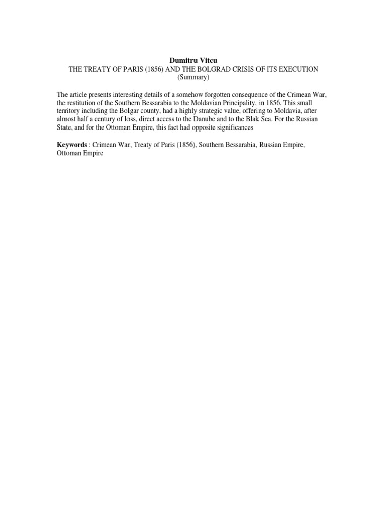 Treaty of Paris 1856: Bolgrad Crisis Explained | PDF | Travel