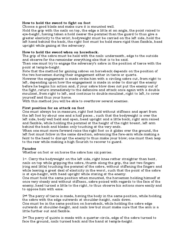 The Art of Fencing Reduced To Its True Principles Sabre | PDF ...