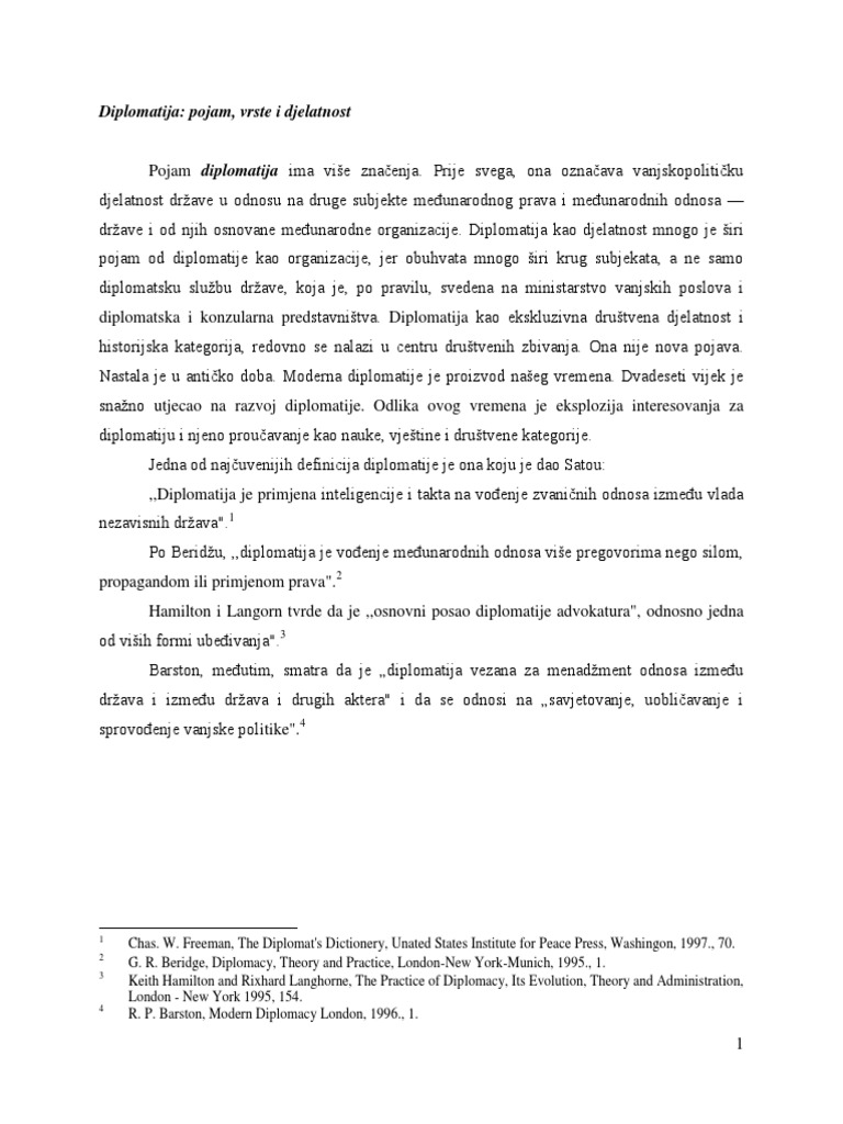 Diplomatija-Pojamvrste I Djelatnost | PDF