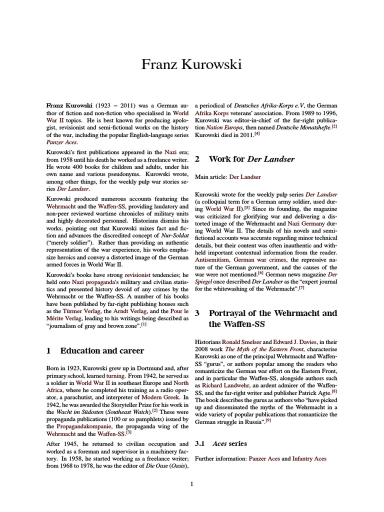 Wwiihistorians Franz Kurowski - Wikgb | PDF | Military | Unrest