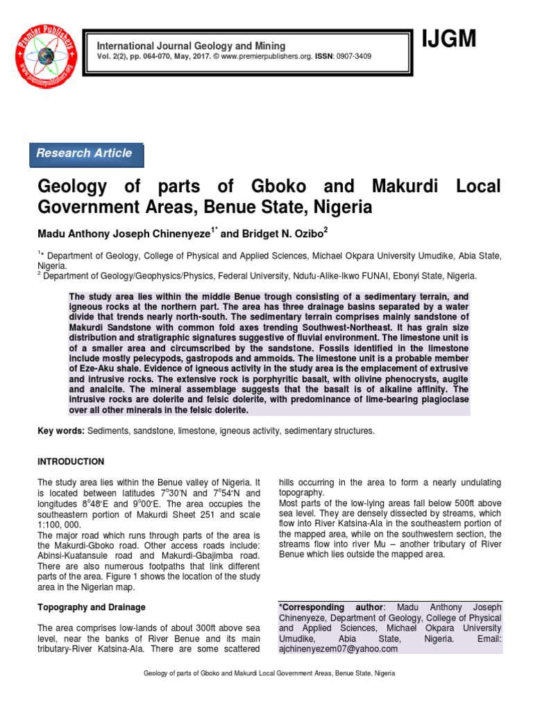 PDFGeology of Parts of Gboko and Makurdi Local Government Areas, Benue ...