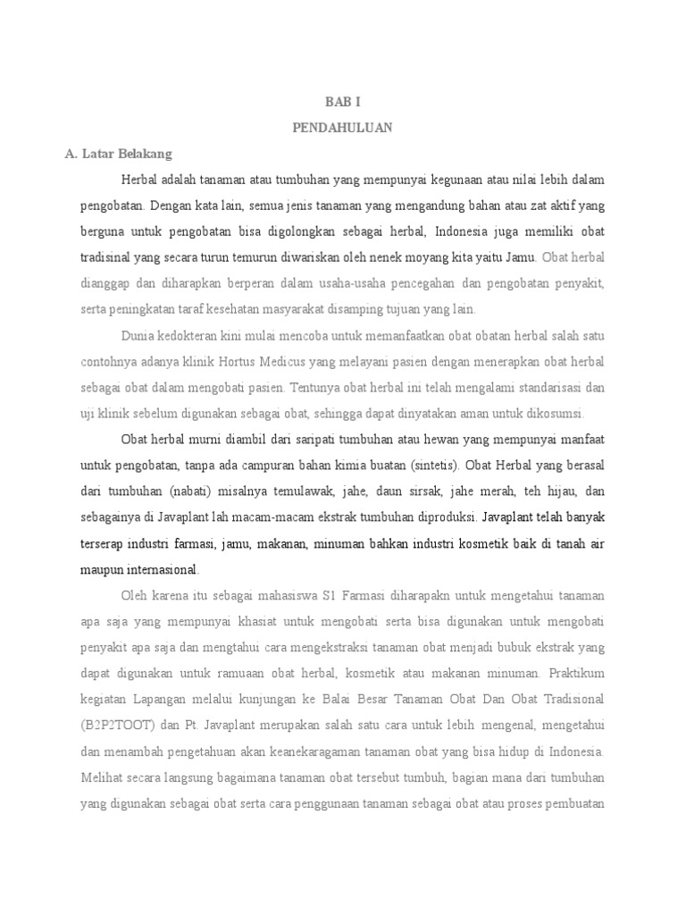 Herbal dan PKL di B2P2TOOT & Javaplant | PDF | Kesehatan Holistik