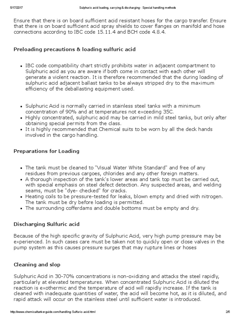 Sulfuric Acid Loading and Safety Guidelines | PDF | Sulfuric Acid | Water