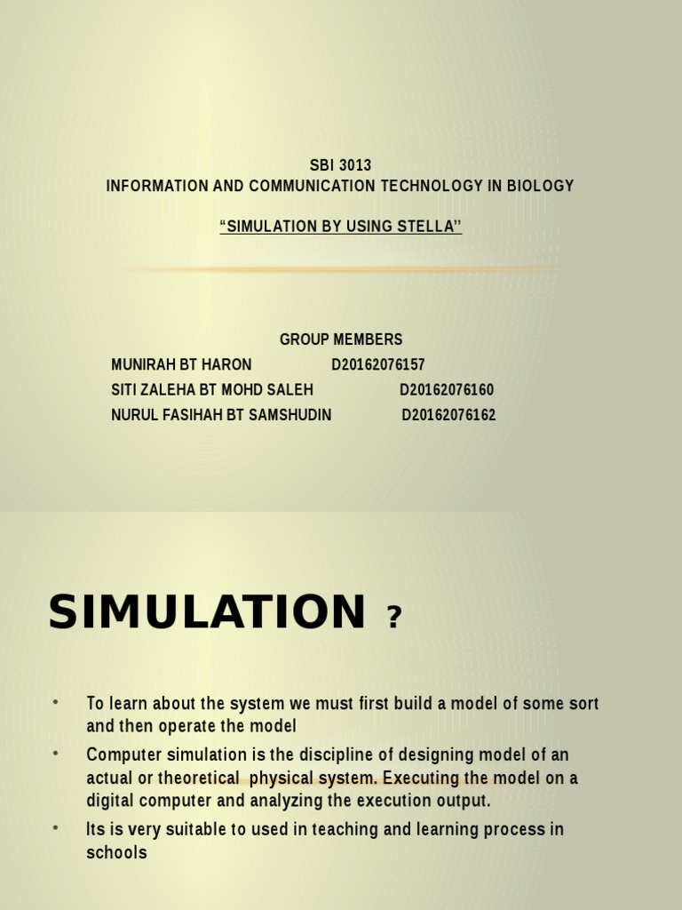 SBI 3013 Information and Communication Technology in Biology "Simulation by Using Stella'' | PDF ...