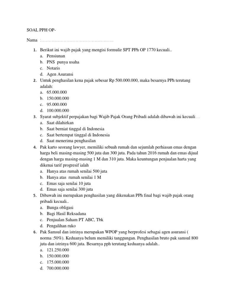Soal PPH O1 | PDF
