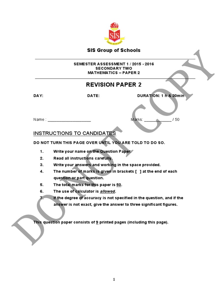 Revision Paper 2: SIS Group of Schools | Download Free PDF ...