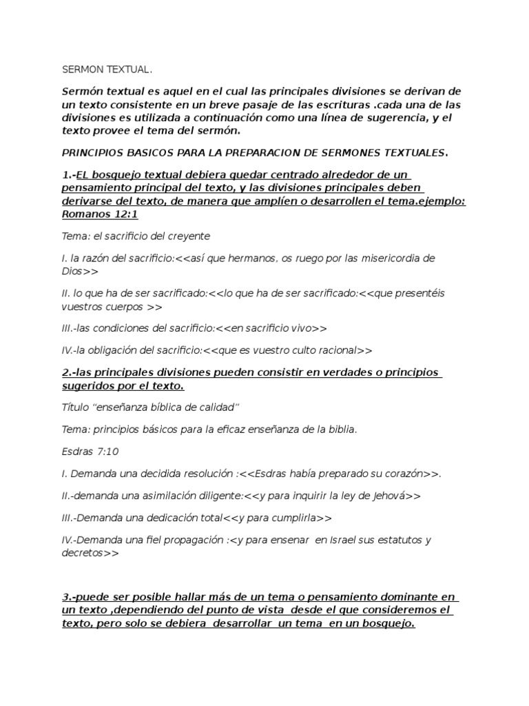 Que Es Sermon Textual y Ejemplos | PDF | Biblia | Textos Religiosos