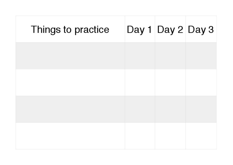 Things To Practice Day 1 Day 2 Day 3 | PDF