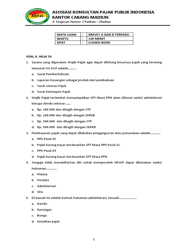 Contoh Soal Ujian 1 Brevet A Dan B | PDF | Bisnis