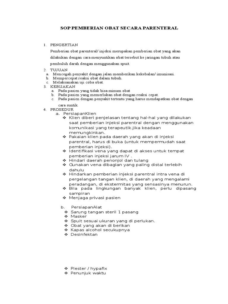 SOP Pemberian Obat Parenteral | PDF