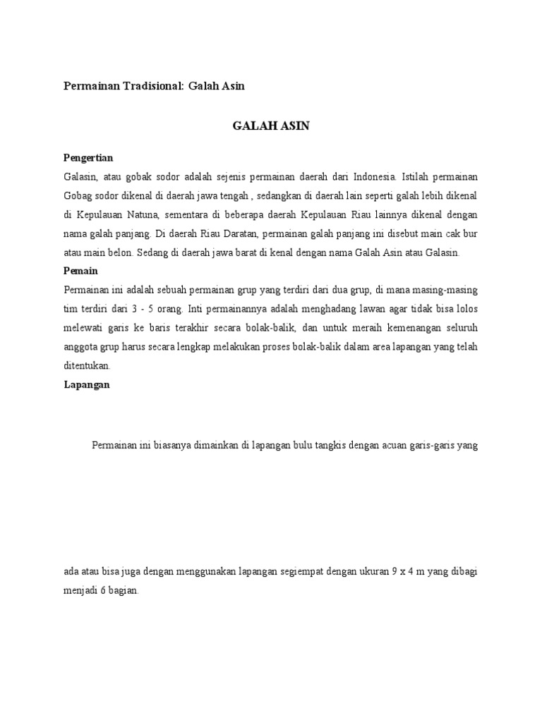 Permainan Tradisional Galah Asin | PDF