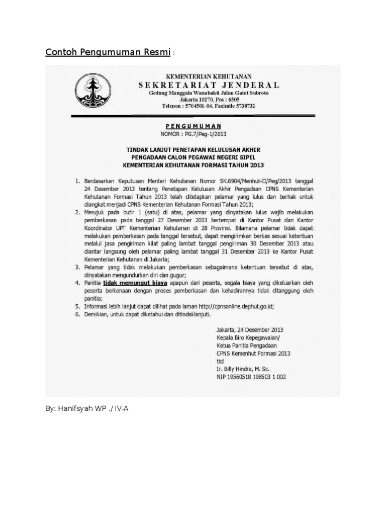 Contoh Pengumuman Resmi | PDF