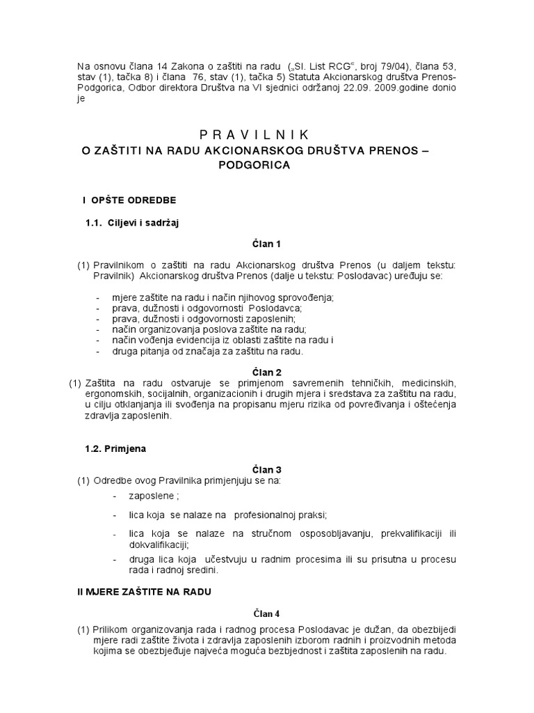 Pravilnik o Zatiti Na Radu | PDF