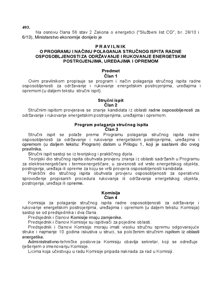 Pravilnik o Programu I Načinu Polaganja Stručnog Ispita Radne Osposobljenosti Za Održavanje I ...