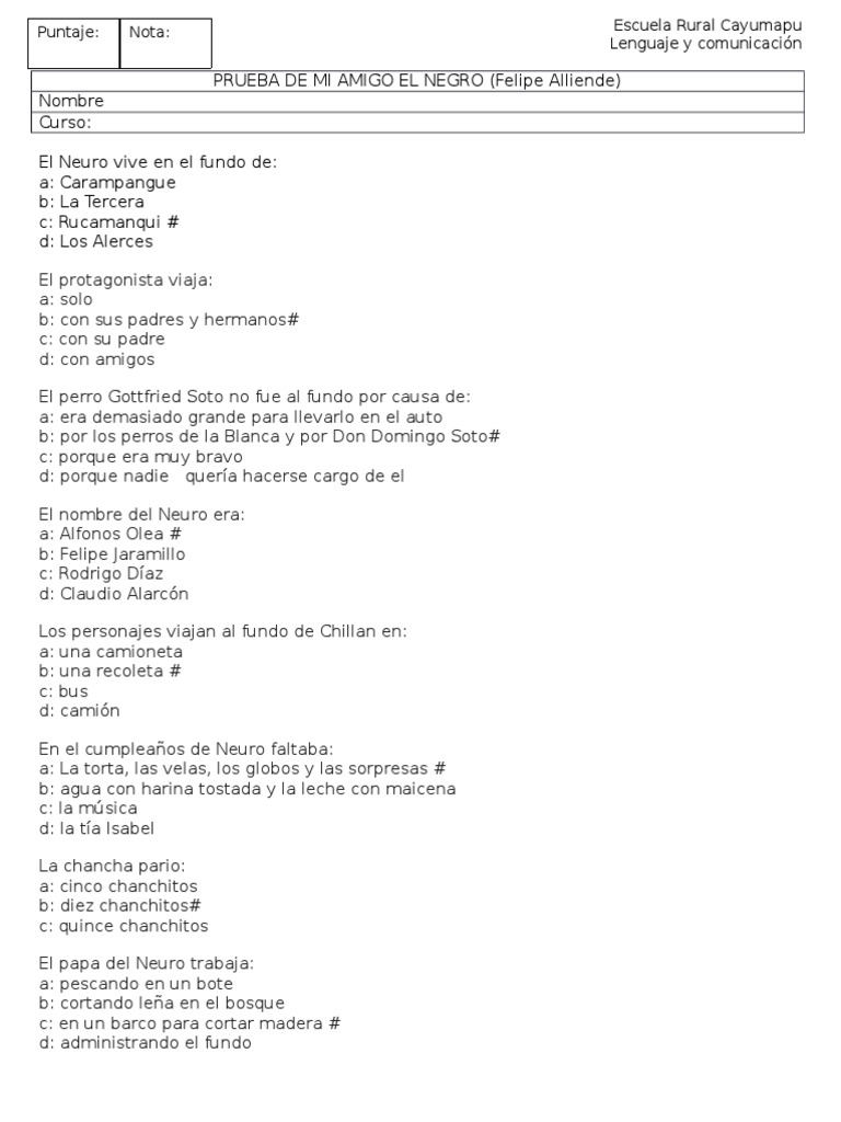 Prueba de Mi Amigo El Negro | PDF