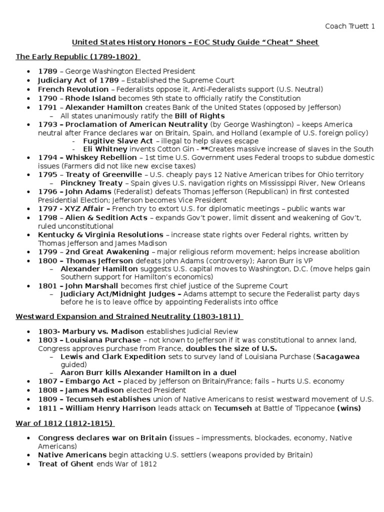 United States History Timeline Cheat Sheet | PDF | Thomas Jefferson ...