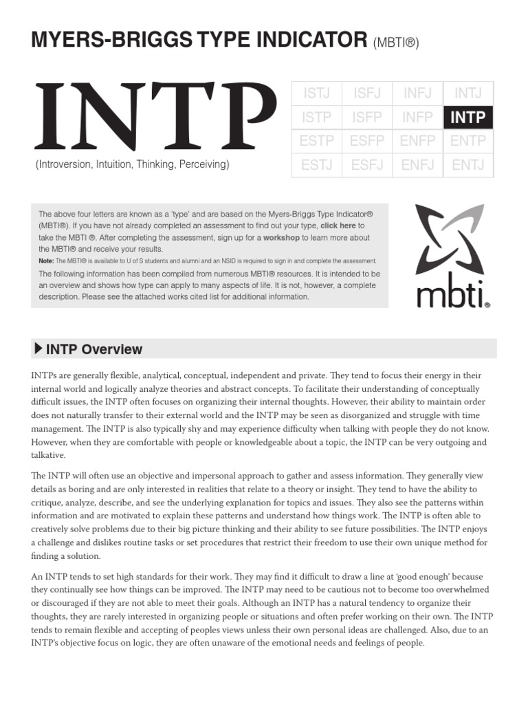 INTP Profile | PDF | Psychological Testing | Tests