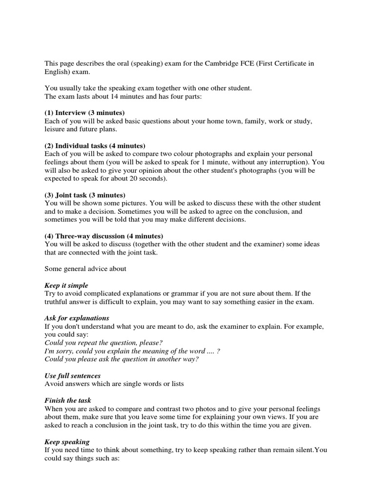 FCE Speaking Sample (Transcript) With Explanations PDF | PDF