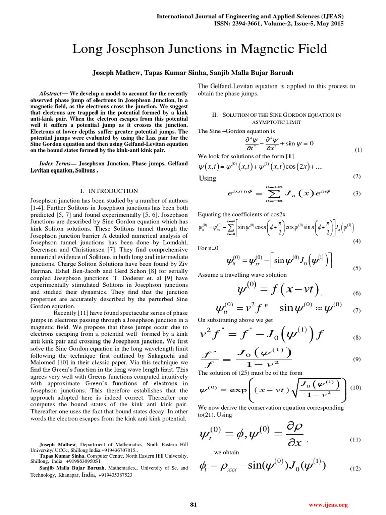 Long Josephson Junctions in Magnetic Field: VF F J F | PDF | Quantum ...