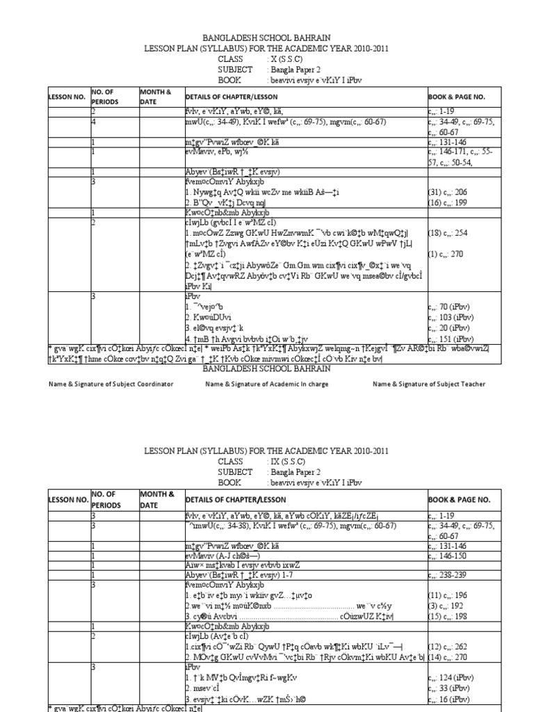BD School Lesson Plan 2nd Term | PDF