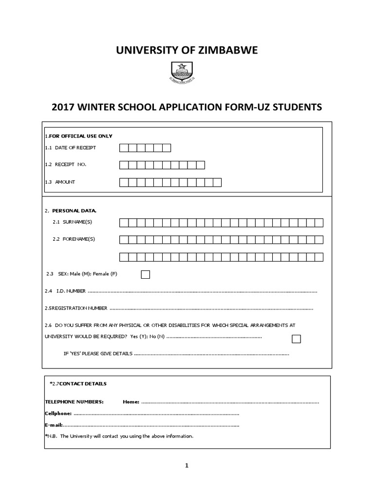 2017 Winter School Application Form Uz Students | PDF | Learning
