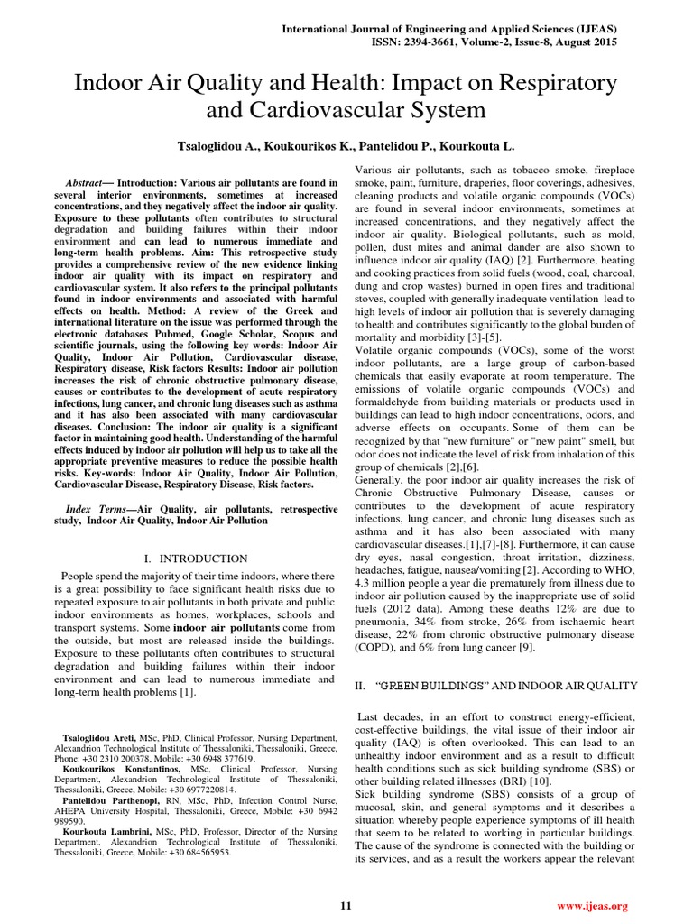 Indoor Air Quality and Health: Impact On Respiratory and Cardiovascular ...