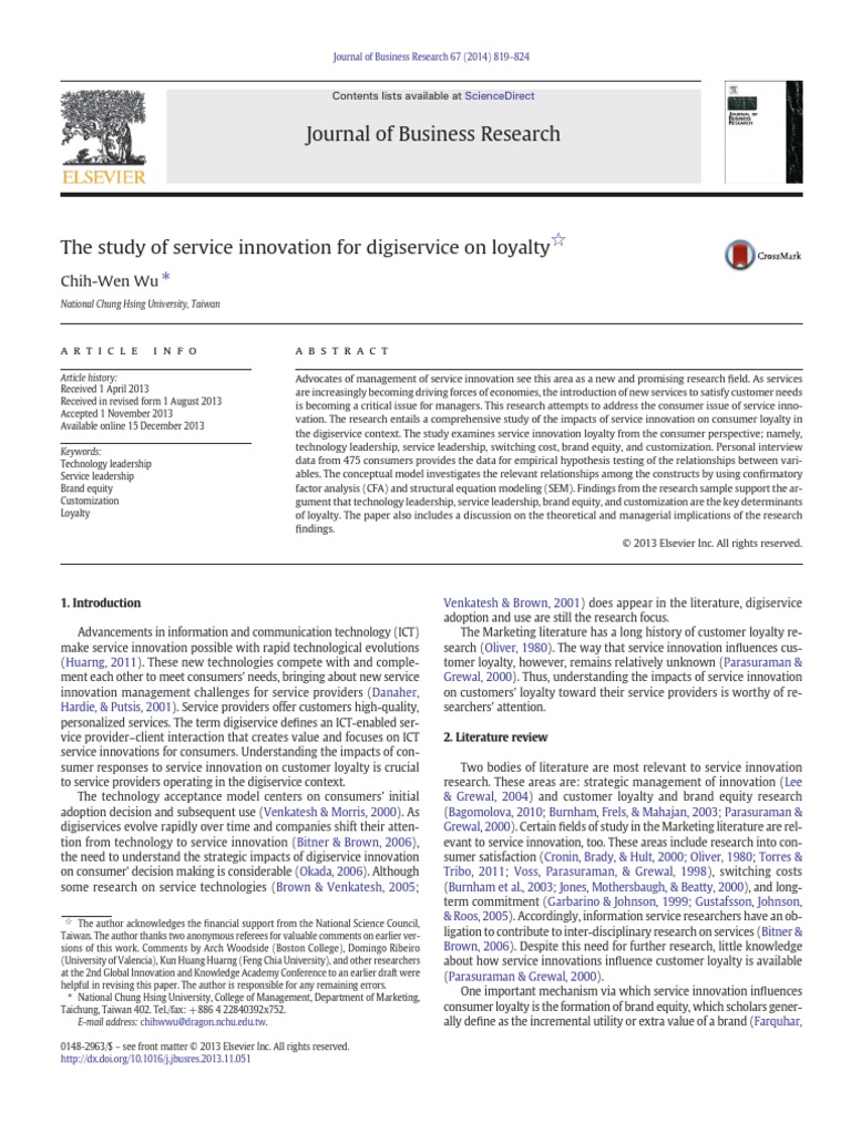 Wu (2014) The Study of Service Innovation For Digiservice On Loyalty ...
