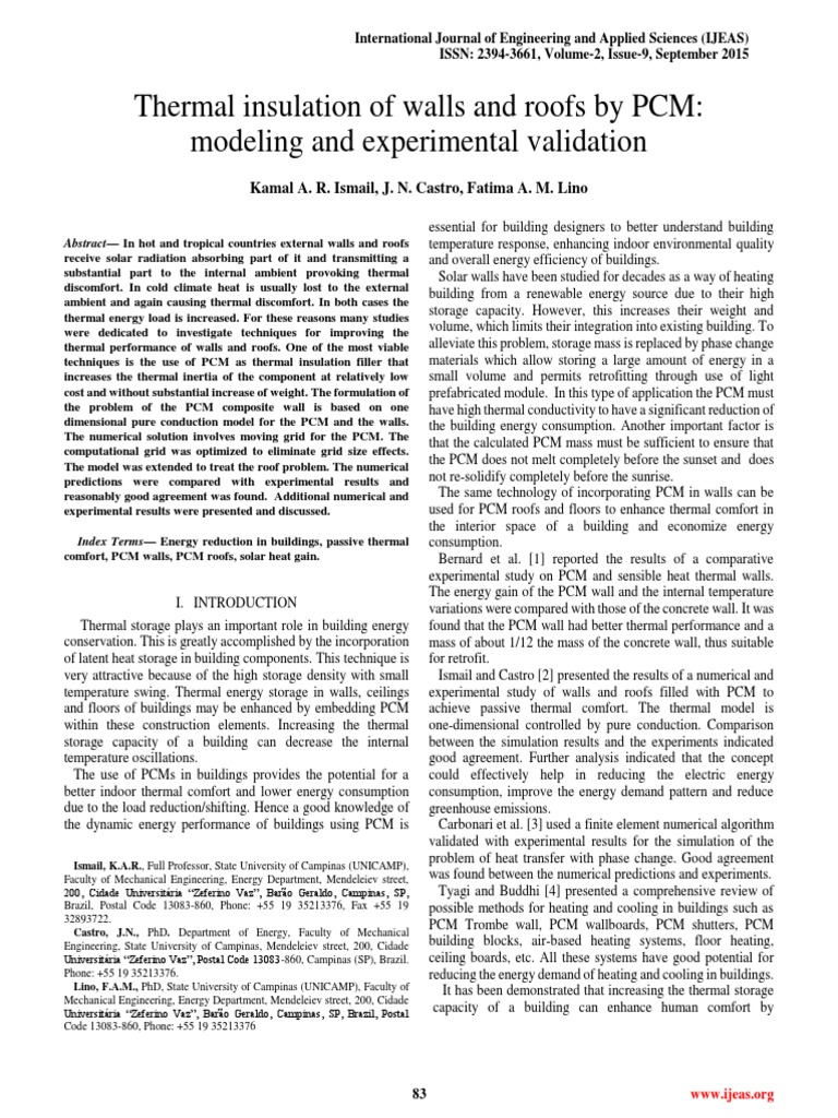 Thermal Insulation of Walls and Roofs by PCM: Modeling and Experimental ...